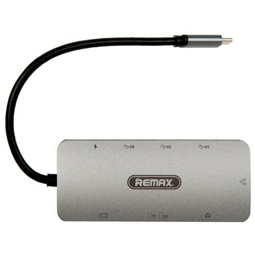 Переходник REMAX RU-U91 Type-C адаптер (HDMI+USB3.0+RJ45+PD, SD, TF, 3.5mm), серый