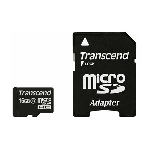 Карта памяти Transcend microSDHC 16 ГБ Class 10, UHS-I, адаптер на SD, черный