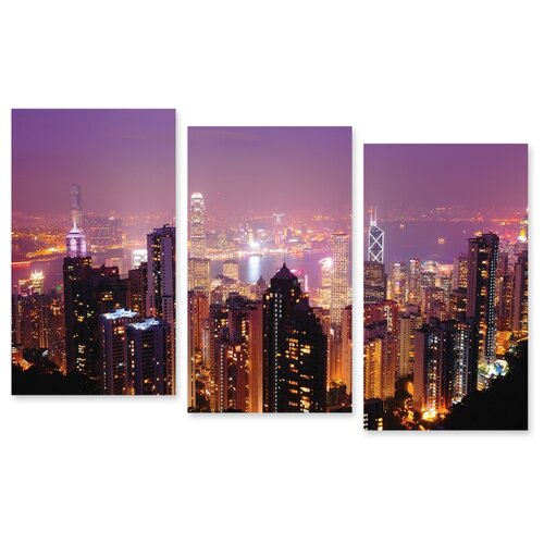 Модульная картина на холсте "Ночной Гонконг" 120x79 см
