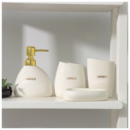 SAVANNA Набор аксессуаров для ванной комнаты SAVANNA Stone, 4 предмета (мыльница, дозатор для мыла, 2 стакана), цвет белый