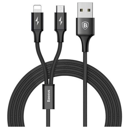 Кабель Baseus Rapid Series 2-in-1 USB - microUSB/Lightning (CAML), 1.2 м, черный