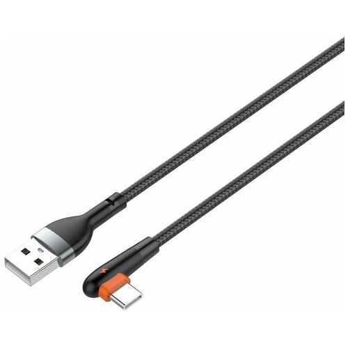 Кабель для мобильного устройства, LDNIO LS561, USB Type-A - Type-C, 1 метр, 2.4A, Угловой коннектор, Нейлон, Black/Orange