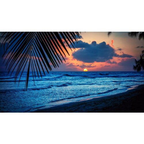 Картина на холсте 60x110 Альянс Лес "Закат карибское море вечер" на подрамнике / интерьер/ декор