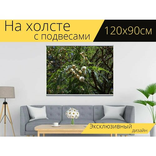 Картина на холсте "Мимоза, акация, дерево" с подвесами 120х90 см. для интерьера
