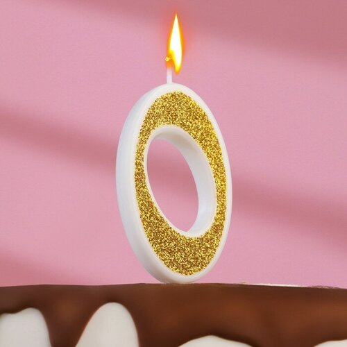 Свеча для торта "Блёстки" цифра 0, золотистая, 5,2 см, 3 штуки
