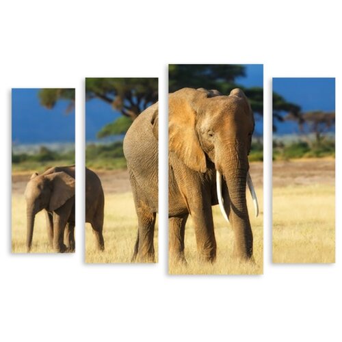 Модульная картина на холсте "Слон и слоненок" 120x85 см