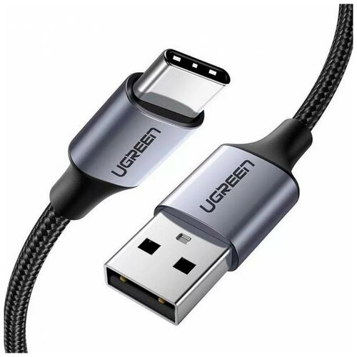Кабель UGREEN US288 (60128) USB-A 2.0 to USB-C Cable Nickel Plating Aluminum Nylon Braid (2 метра) чёрный/серый космос
