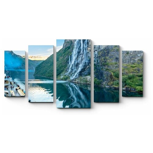 Модульная картина Водопад 7 сестер в норвежских фьордах 140x77