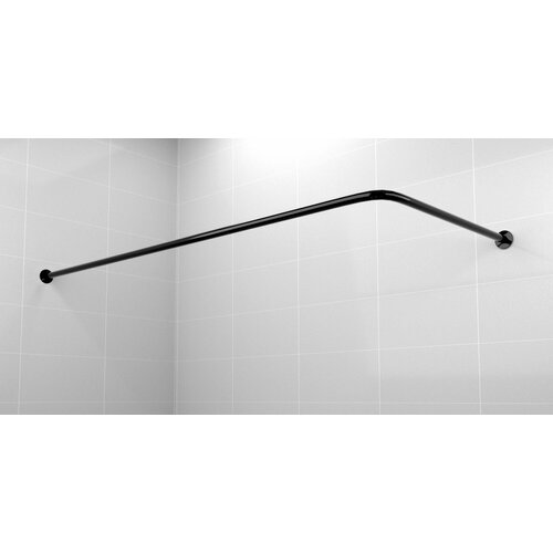 Карниз для ванной 160x65см (Штанга 20мм) Г-образный, угловой Усиленный, крепление 6см, цельнометаллический из нержавейки черного цвета