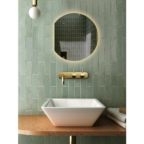 Зеркало для ванной Eclipse 60*50 круглое с левым срезом с тёплой LED-подсветкой без кнопки