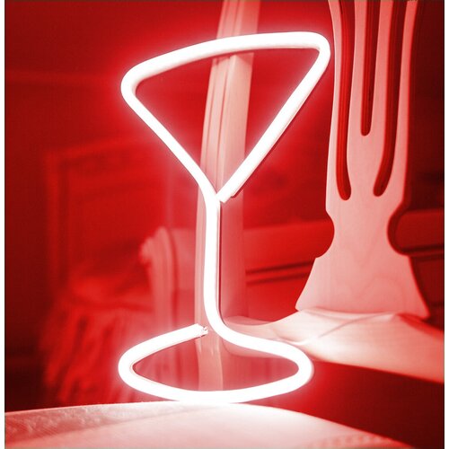 Светильник светодиодный неоновый Бокал, 30х19 см красный