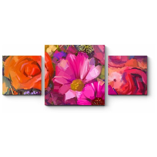 Модульная картина Яркий букет цветов 110x47