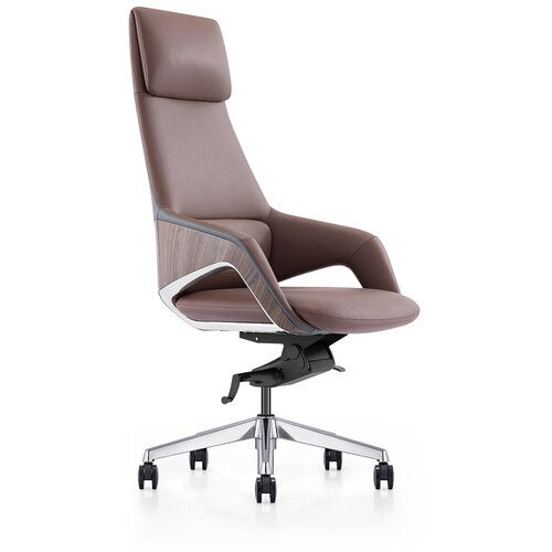 Кресло руководителя RDes Style с подголовником кожа натуральная коричневая