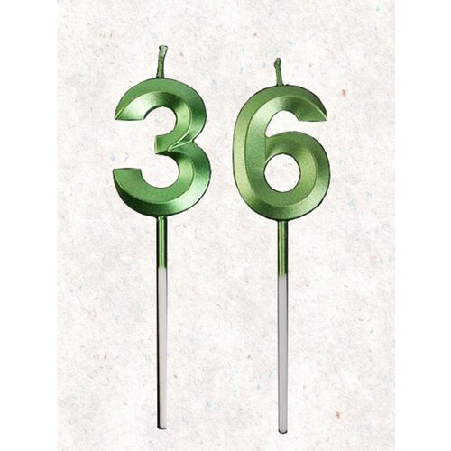 Свеча для торта цифра "36 лет" 5 см зеленая / грань