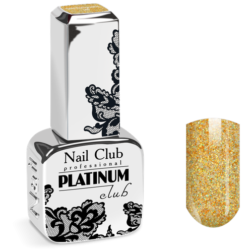 Nail Club professional Эмалевый гель-лак для ногтей с липким слоем PLATINUM CLUB 146 Gold Holographic, 13 мл.