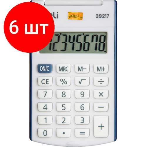 Комплект 6 штук, Калькулятор карманный Deli E39217, 8-р, батар, 102x61мм, синий