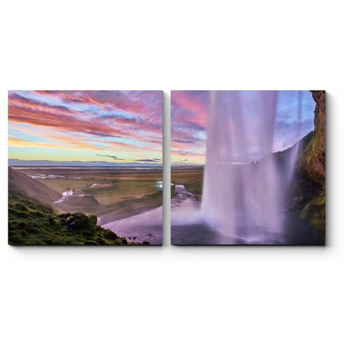 Модульная картина Красивый закат на водопаде120x60
