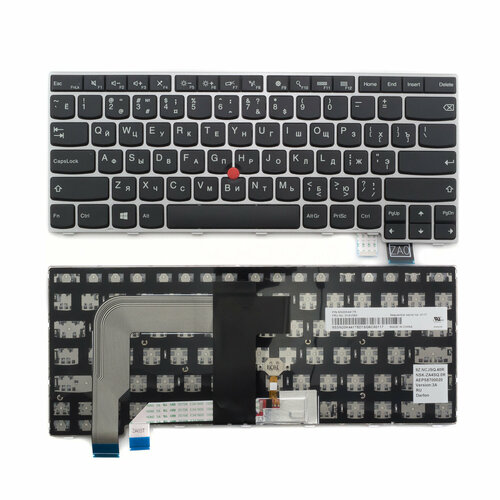Клавиатура для ноутбука Lenovo ThinkPad T470s черная с серебристой рамкой, со стиком
