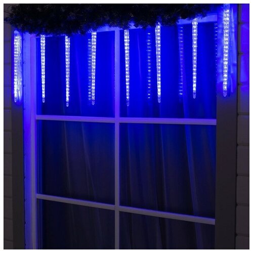 Luazon Lighting Гирлянда «Сосульки рифленые» 2.5 × 0.42 м, IP65, прозрачная нить, 288 LED, свечение синее с эффектом стекания, 12 В
