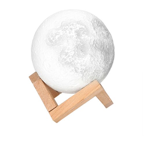 Светильник-ночник 3D шар Луна Goodly Moon Lamp, на деревянной подставке с пультом, встроенный аккумулятор и сенсорное управление, 15 см