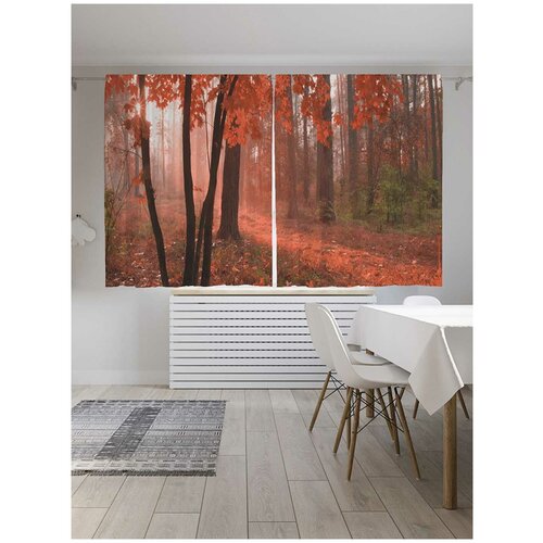 Классические шторы JoyArty "Красный лес", серия Oxford DeLux, 2 полотна 145x180 см