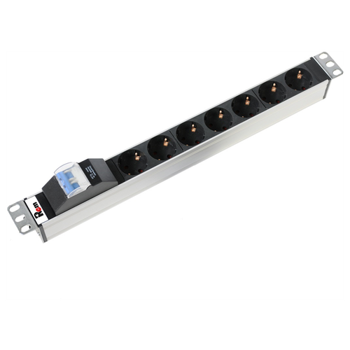 ЦМО Блок розеток Rem-16 с авт. 16 А, 7 Schuko, алюм, 19", колодка