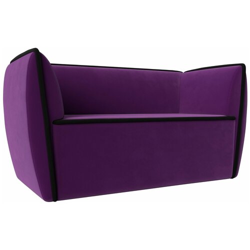 Прямой диван Бергамо 2-х местный, Микровельвет фиолетовый и черный