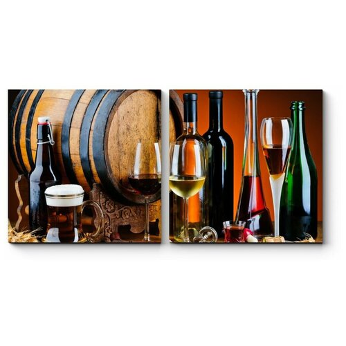 Модульная картина Натюрморт с деревянной бочкой и вином 80x40