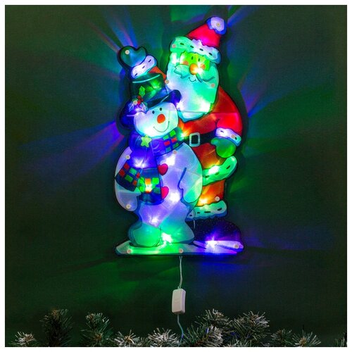 Светодиодная фигура «Дед Мороз и снеговик» 24 × 45 см, пластик, 220 В, свечение мульти (RG/RB)