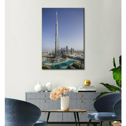 Интерьерная картина на холсте в гостиную, спальню, прихожую, кухню, офис/постер на стену для дома в подарок/ ОАЭ, башня Бурдж Халифа Дубай 40х60