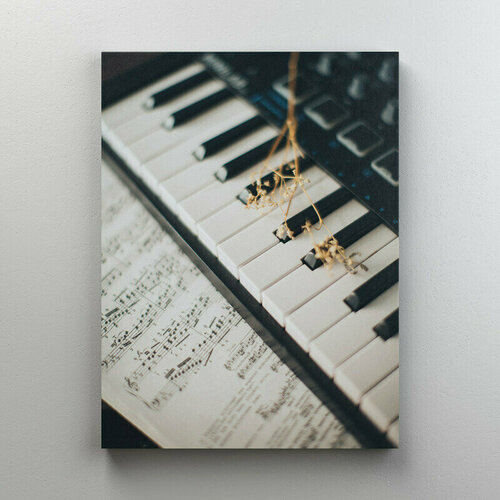Интерьерная картина на холсте "Ноты и музыкальный синтезатор" размер 30x40 см