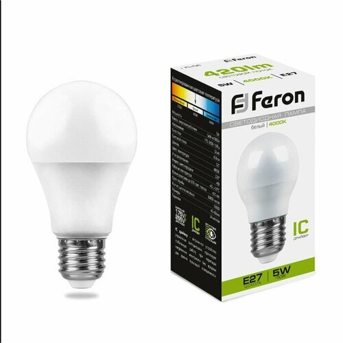 Лампа светодиодная FERON LB-38, G45, E27, 5 Вт, 230 В, 4000 К, 420 Лм, 200°, 82 х 45 мм