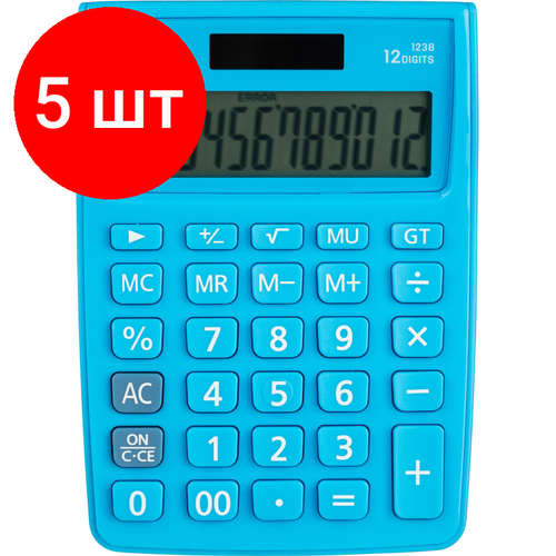 Комплект 5 штук, Калькулятор настольный компактный Deli E1238/BLUE синий 12-разр