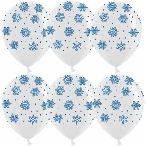 Шарики воздушные (12'/30 см) Снежинки, Белый, пастель, 5 ст, 25 шт. набор шаров на праздник
