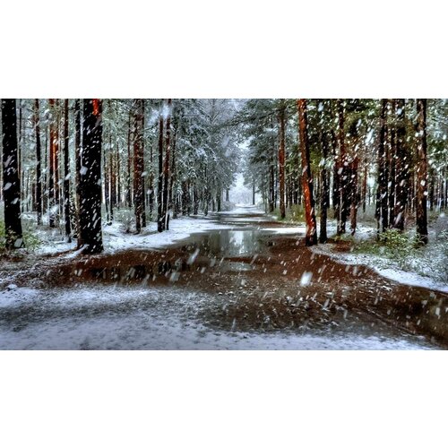 Картина на холсте 60x110 LinxOne "Природа пейзаж снег деревья зима" интерьерная для дома / на стену / на кухню / с подрамником