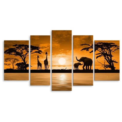 Модульная картина на холсте "Слоны и жирафы" 90x49 см