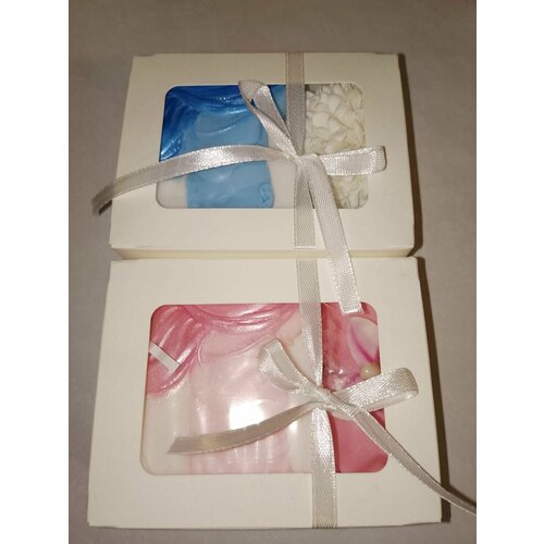 2 набора мыла фигурного "Мать и дитя" и пенный цветок розовый и голубой цвета в подарок ко Дню Матери
