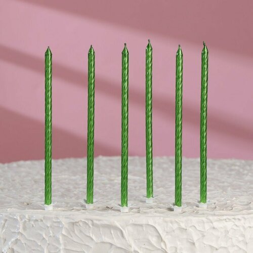Свечи для торта "Классические" с подставкой, 13 см, 6 шт, зеленые (комплект из 12 шт)