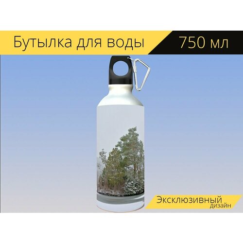 Бутылка фляга для воды "Остров, замерзшее озеро, зима" 750 мл. с карабином и принтом