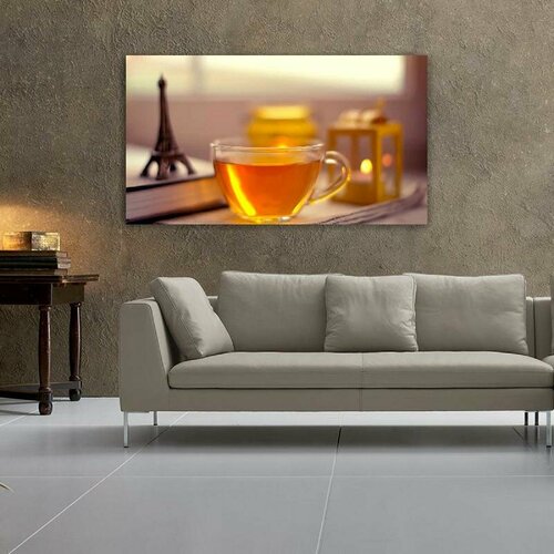 Картина на холсте 60x110 LinxOne "Чашка статуэтка книга чай La" интерьерная для дома / на стену / на кухню / с подрамником