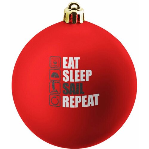 Украшение новогоднее, ёлочный шар 80 мм, EAT SLEEP SAIL REPEAT, красный