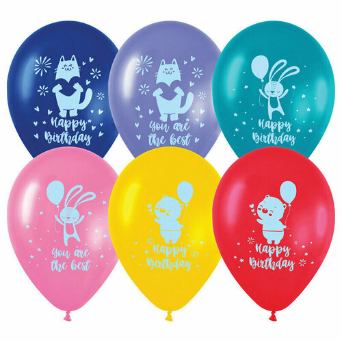 Воздушные шары, 25шт, М12/30см, MESHU "Happy birthday", пастель, ассорти, 330710