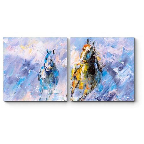 Модульная картина Бегущие лошади, масло 50x25