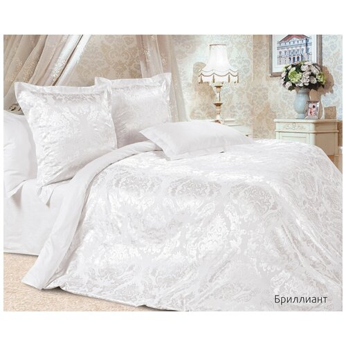 Комплект постельного белья 1,5-спальный на молнии Эстетика "Бриллиант", сатин жаккард (80% хлопок, 20% вискоза), белый, Ecotex