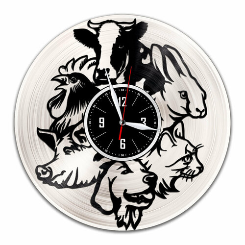 Домашние животные - настенные часы из виниловой пластинки (с серебряной подложкой)