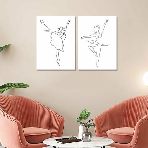 Картина интерьерная- Силуэт балерины одной линией (2 модуля-общий размер 55х80)