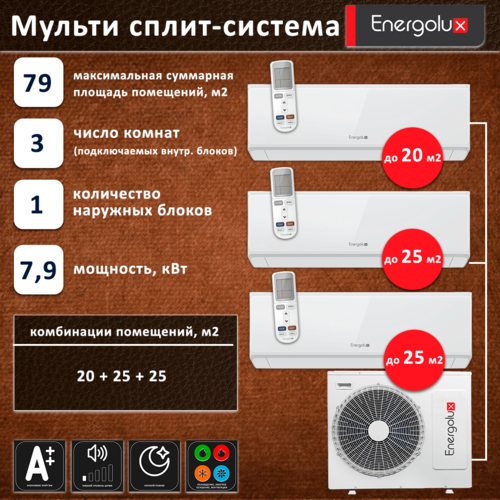 Energolux Комплект мульти сплит-систем Smart Multi на 3 комнаты 20+25+25 м2 инвертор