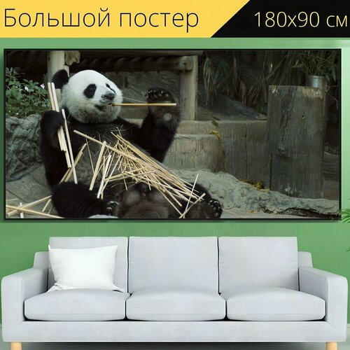 Большой постер "Панда, детеныш, дикая природа" 180 x 90 см. для интерьера
