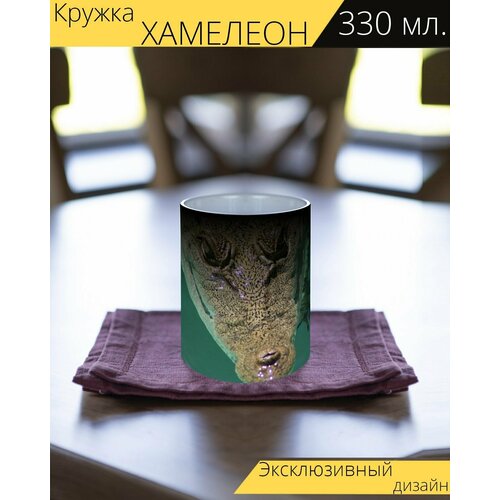 Кружка хамелеон с принтом "Крокодил, морская, морской крокодил" 330 мл.