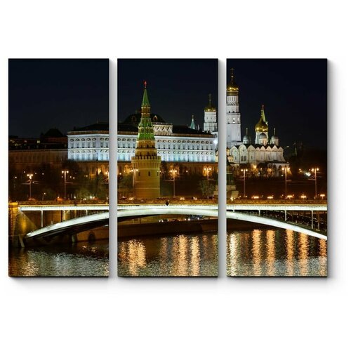 Модульная картина Ночный Кремль в отражении Москвы-реки 100x72